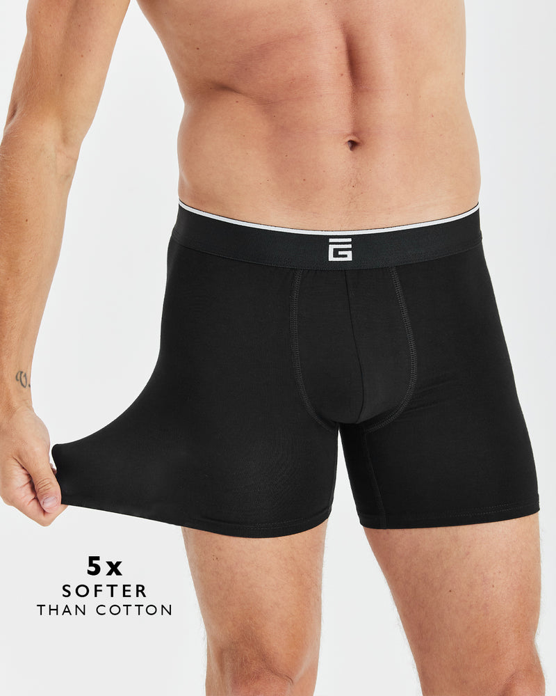Mens 3 Pack Black Bamboo Boxer Shorts | Underwear Briefs